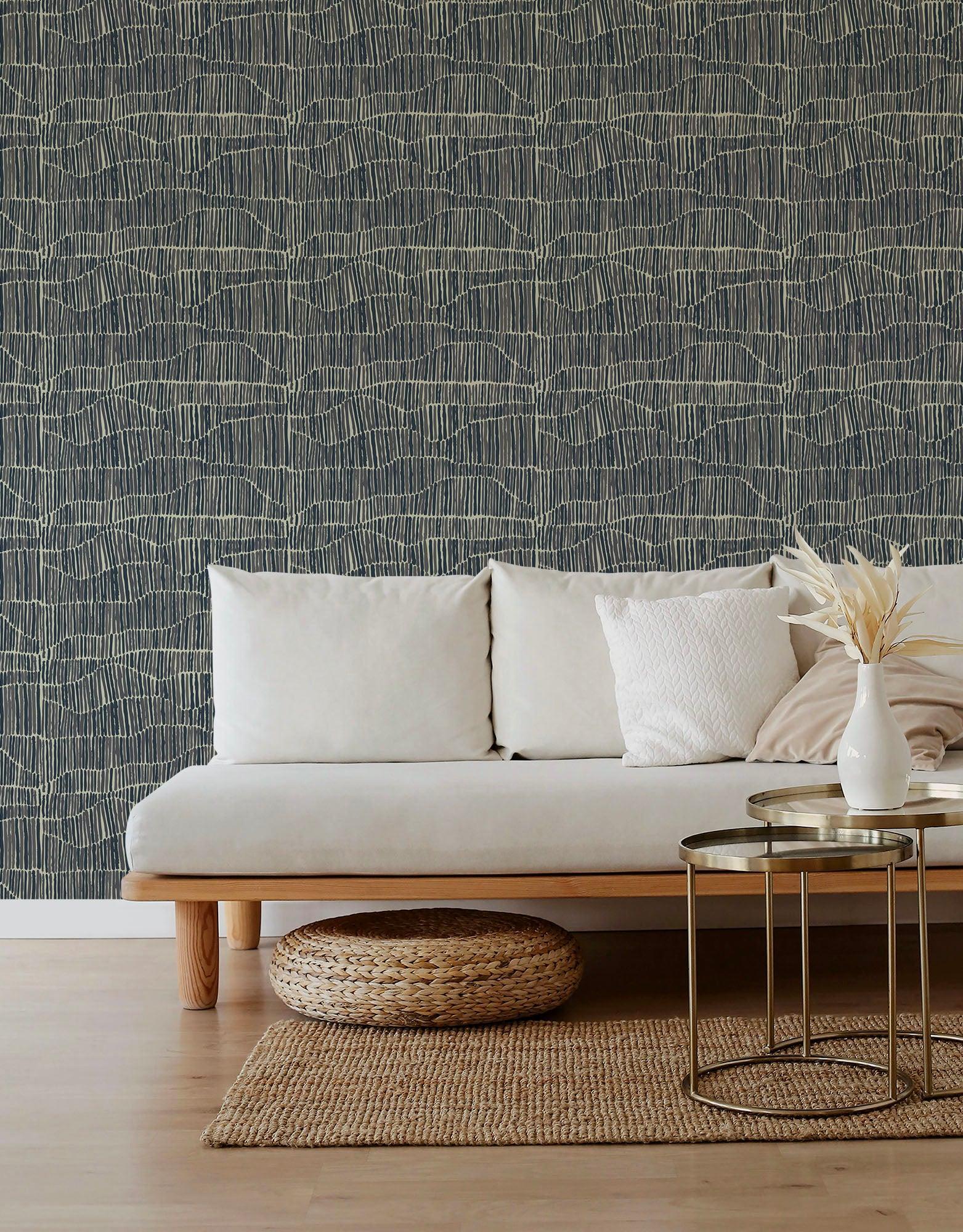 Jamaican Waves - Stone Blue Wallpaper by Forbes Masters - Mitchell Black