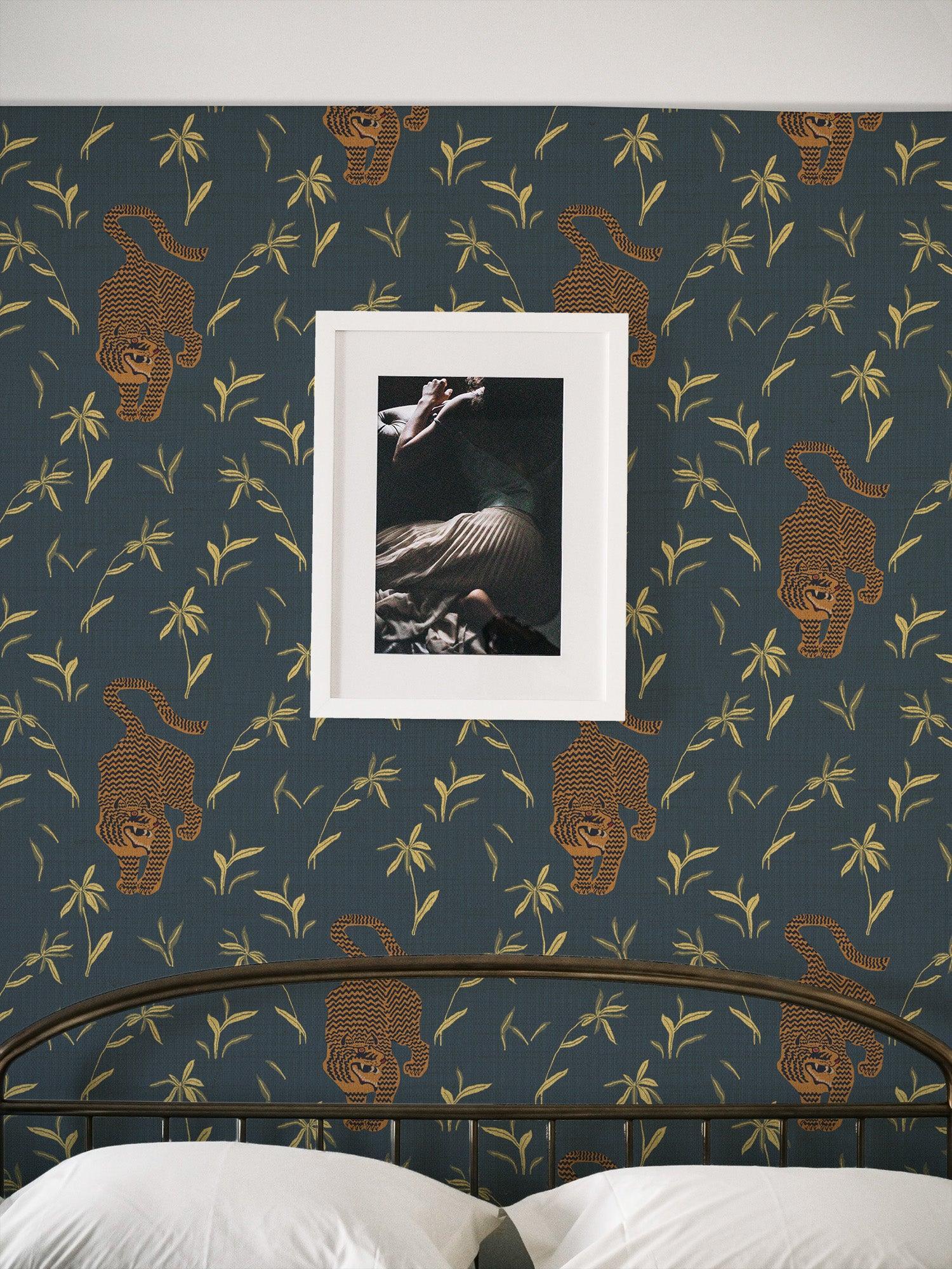 Stalking Tiger Dark Moss Grasscloth – Mitchell Black