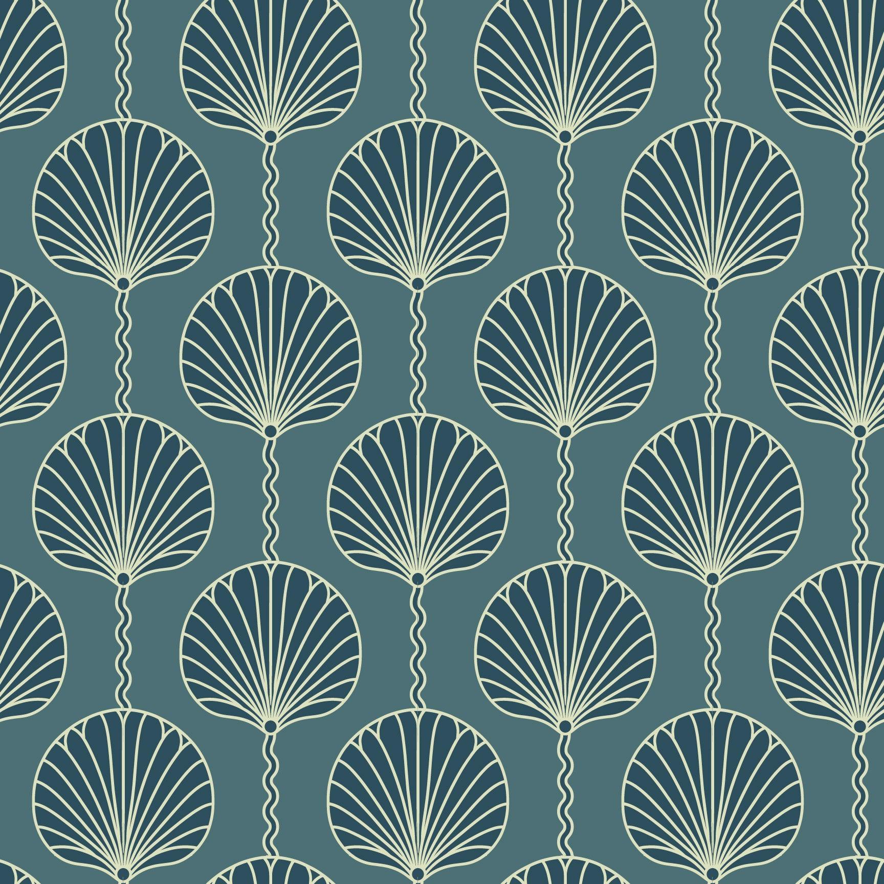 Deco Lily - Dolphin Blue Wallpaper - Mitchell Black