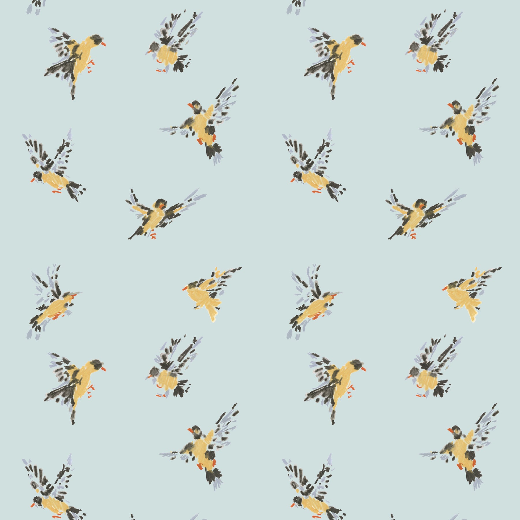 Flight of the Finches - Daylight Blue Wallpaper - Mitchell Black