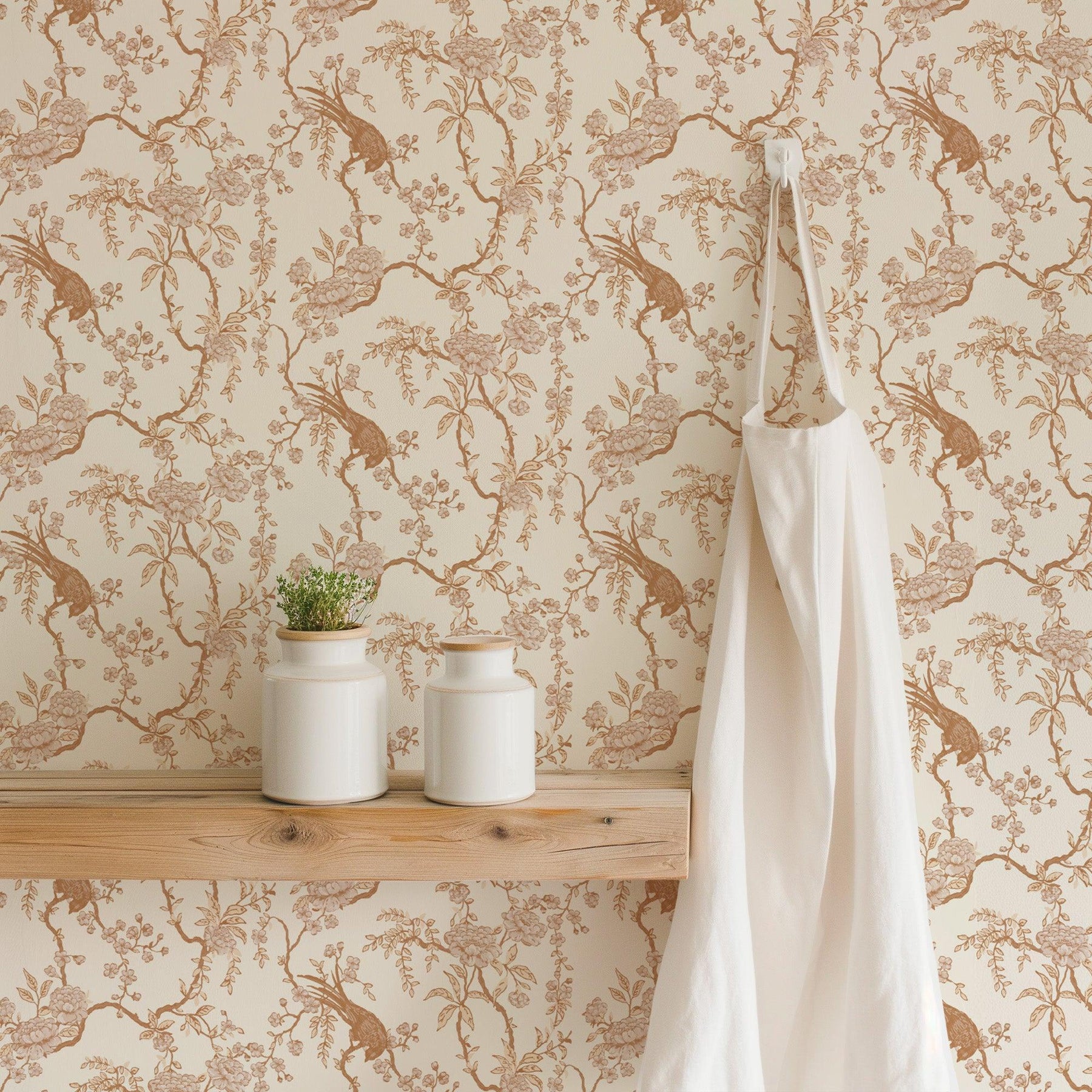 Floral Bird Toile - Cream Wallpaper - Mitchell Black