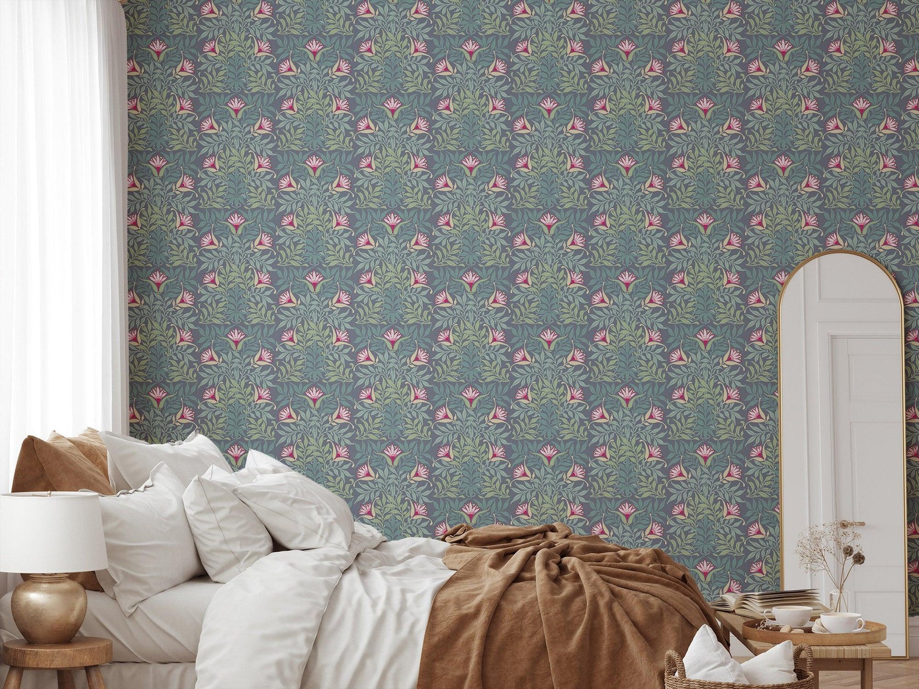 Floral Vine - Blue and Green Wallpaper - Mitchell Black