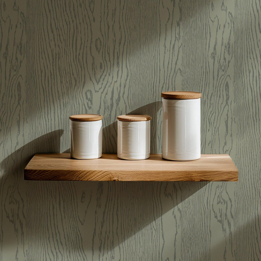 Urban Timber - Sage Green Wood Wallpaper - Mitchell Black