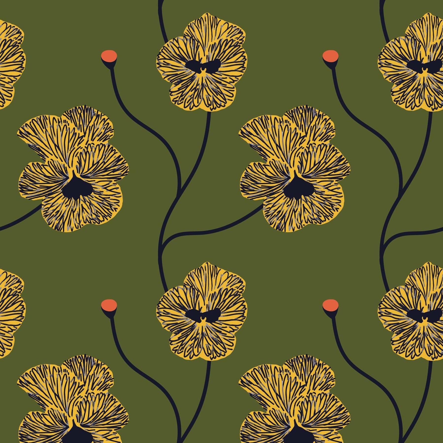 Flourish - Olive Canary Wallpaper by Natalie Papier - Mitchell Black