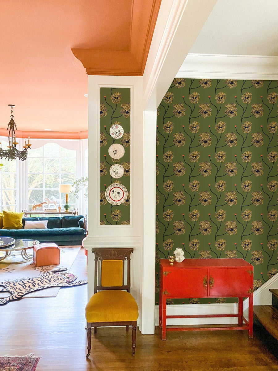 Flourish - Olive Canary Wallpaper by Natalie Papier - Mitchell Black