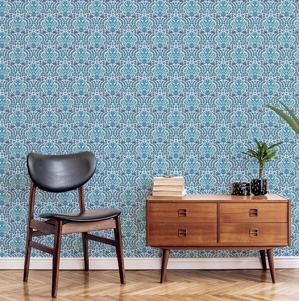 Ottoman Small - Turquoise Wallpaper - Mitchell Black