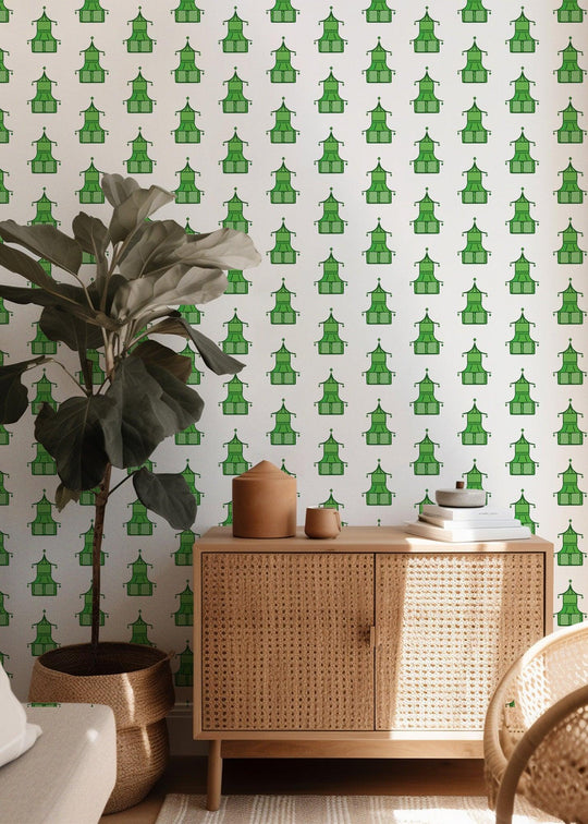 Pagoda - Key Lime Green Wallpaper by Bohemian Bungalow - Mitchell Black