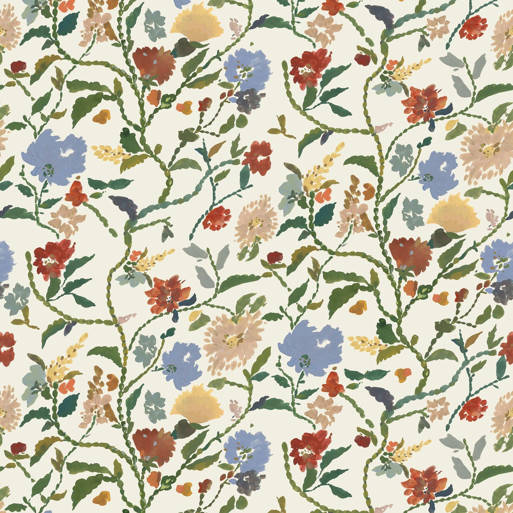 Painted Flower Patch - Morning Bloom Botanical Wallpaper - Mitchell Black