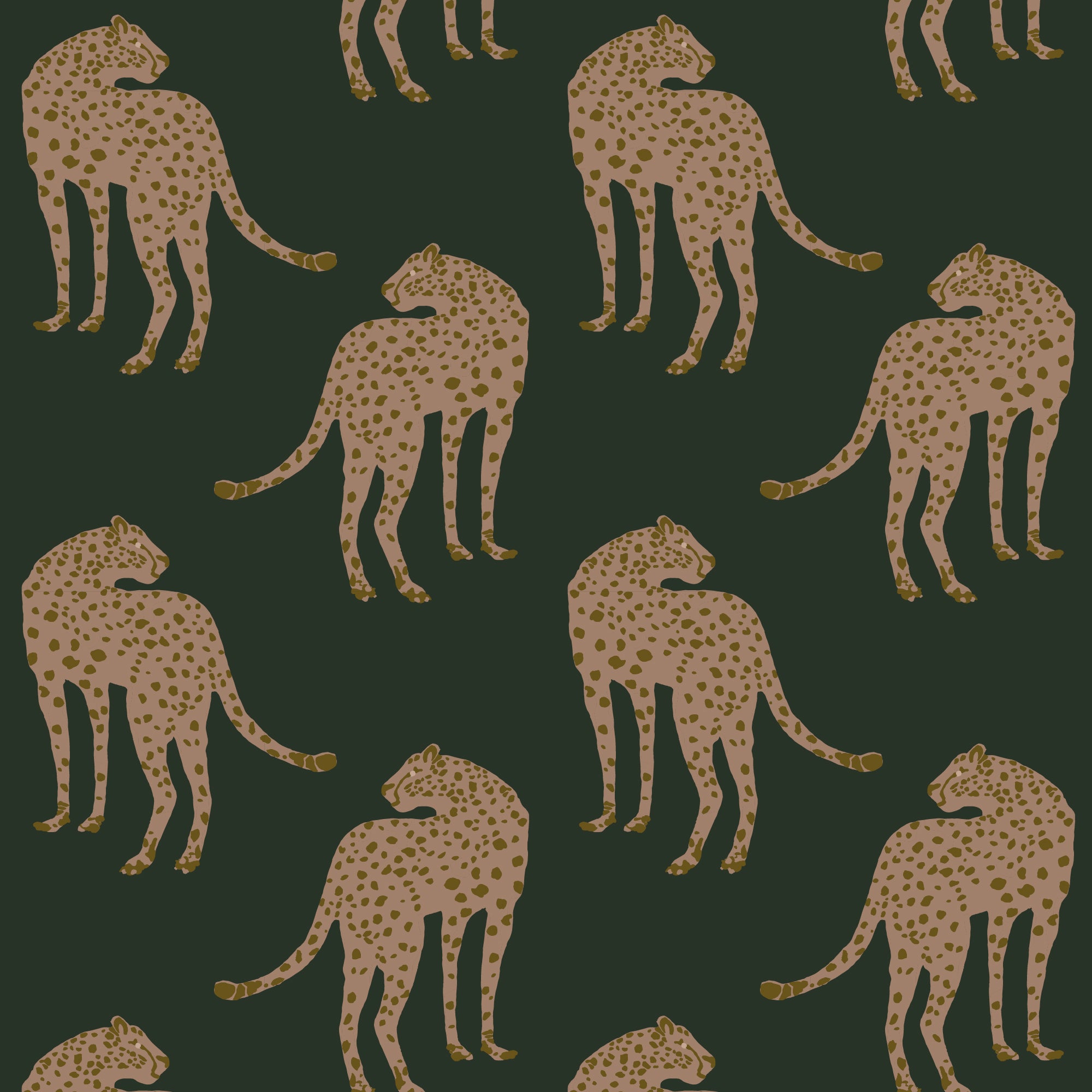 Prowling Cheetah - Deep Forest Green Wallpaper – Mitchell Black