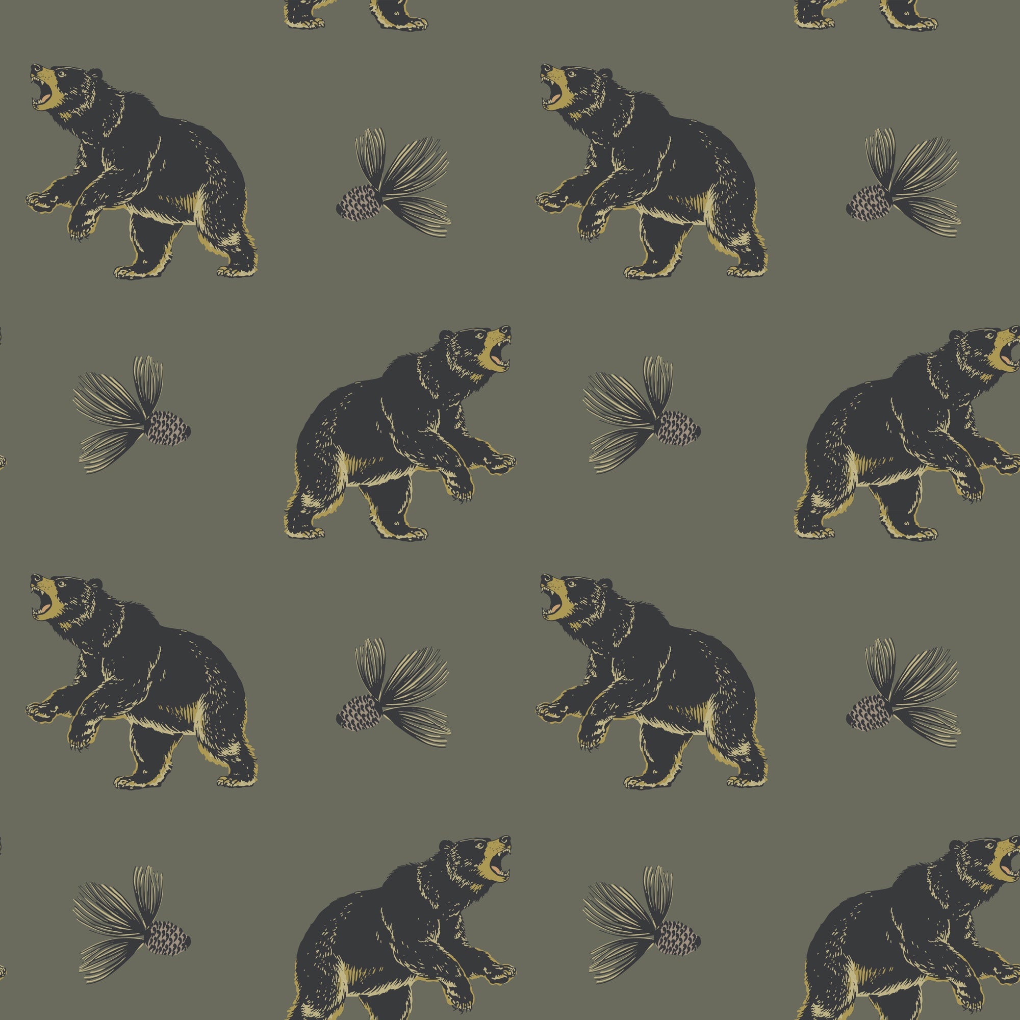 Roaming Black Bear - Greenwood Wallpaper – Mitchell Black