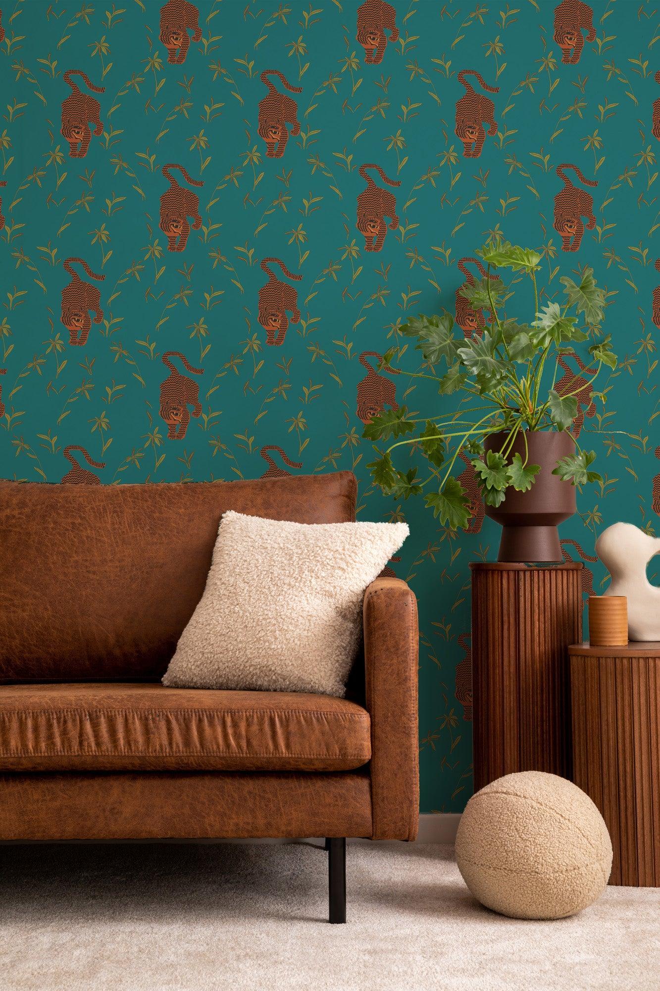 Stalking Tiger - Jewel Wallpaper - Mitchell Black