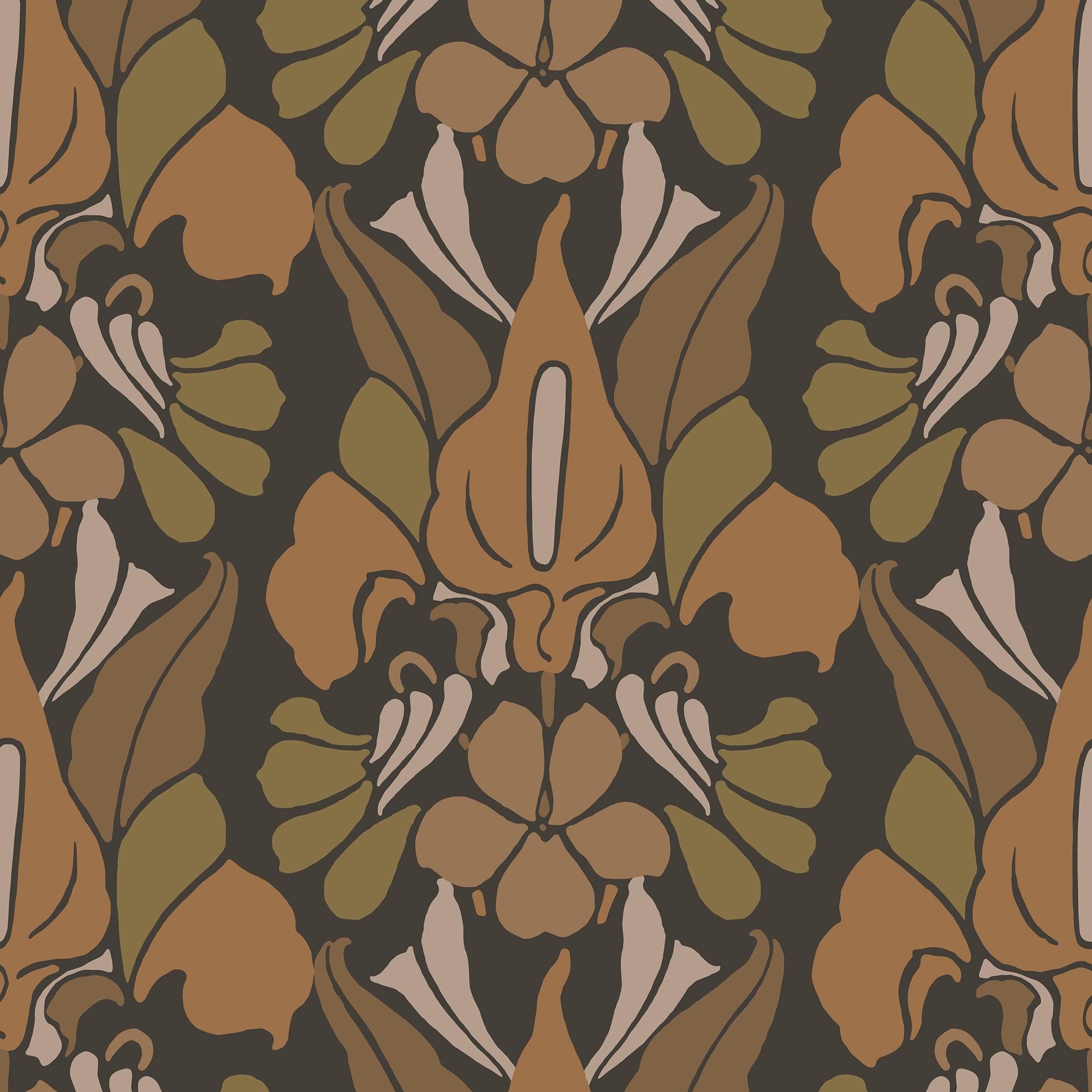 Dragon Flower - Burnt Sienna Floral Wallpaper - Mitchell Black