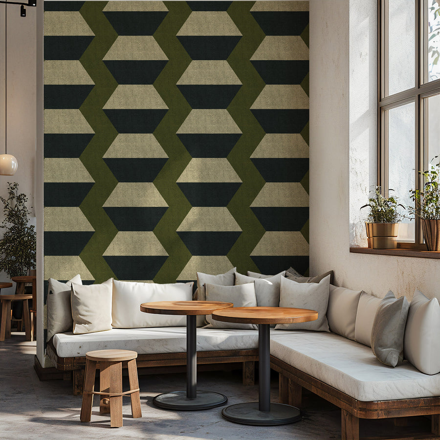 Infinity Blocks - Olive Taupe Wallpaper - Mitchell Black