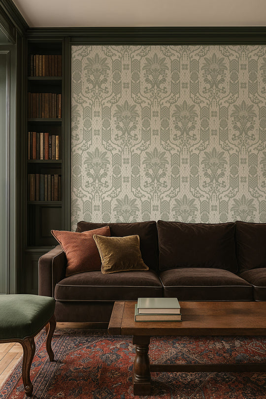 Columnar Bloom - Thyme Green Wallpaper - Mitchell Black
