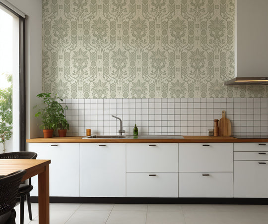 Columnar Bloom - Thyme Green Wallpaper - Mitchell Black