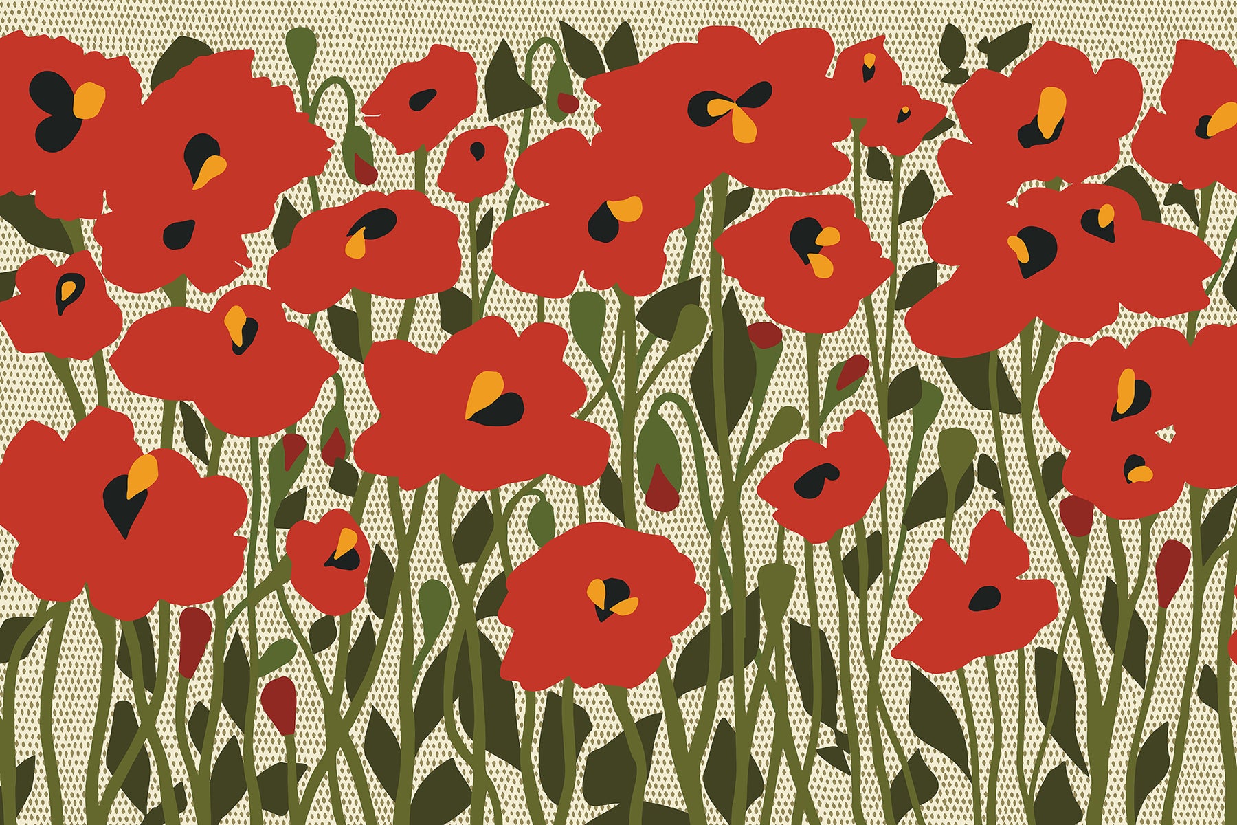Poppy Fields Floral Wall Mural - Red Horizon - Mitchell Black