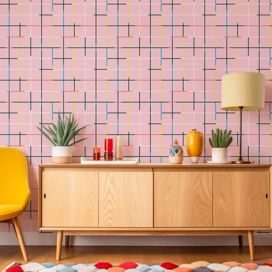 Grid- Pink Wallpaper by Poketo - Mitchell Black