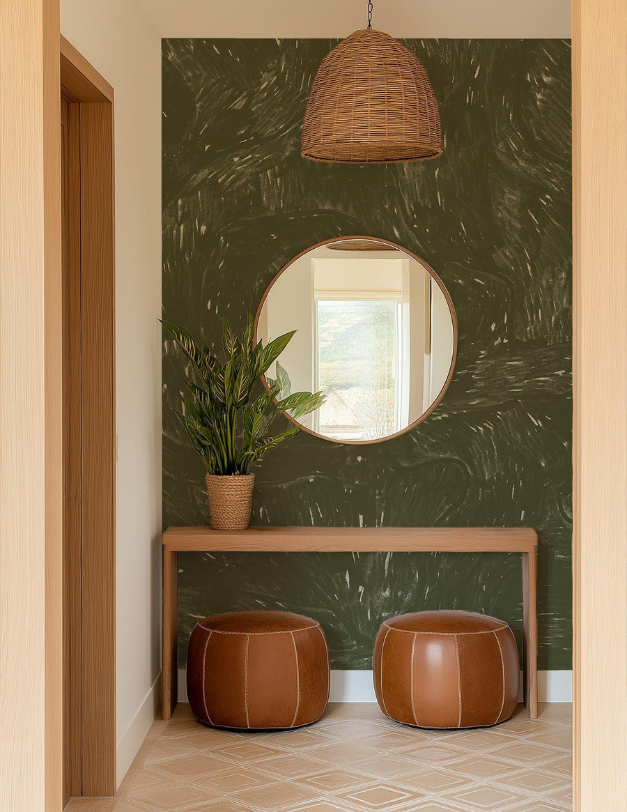 Washed Wallpaper Mural - Olive - Mitchell Black