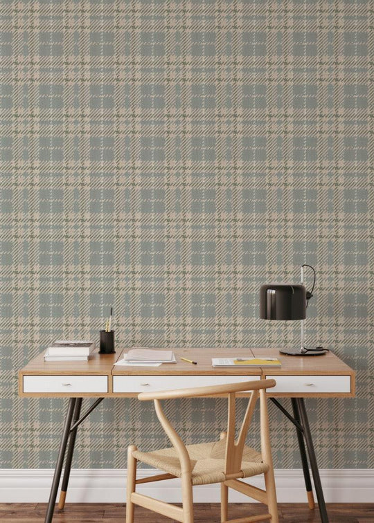 Clark Plaid - Lake Shore Blue Wallpaper - Mitchell Black